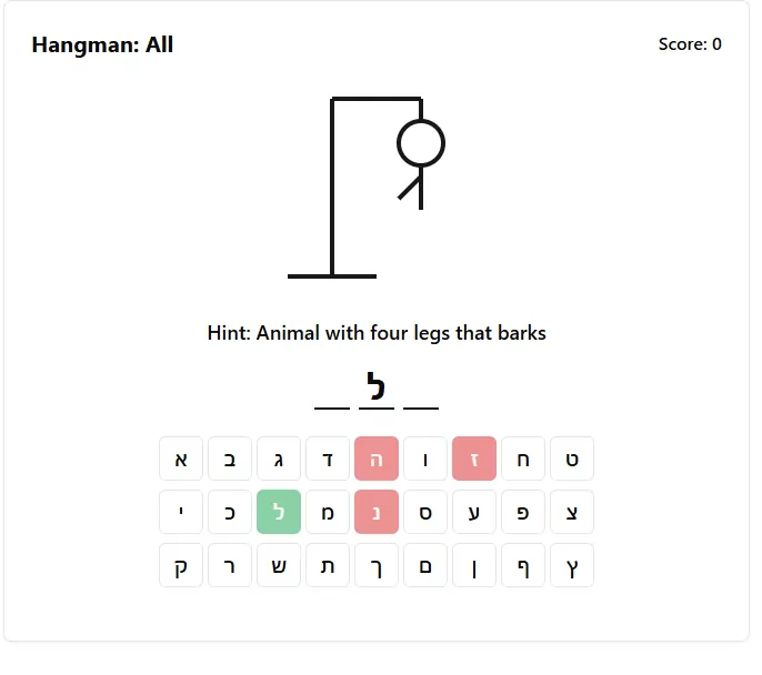 Learn Hebrew Vocabulary with Hangman Game | Lexicon Leap